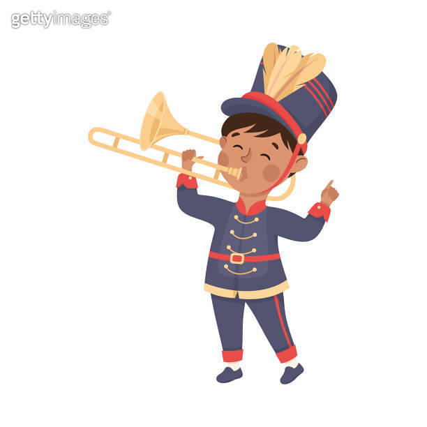 Cute playing trumpet musical instrument in marching band parade cartoon ...