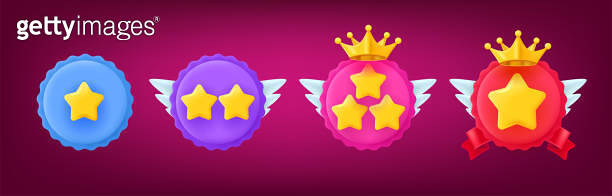 Different rank emblems with stars. Game achievement badges collection ...