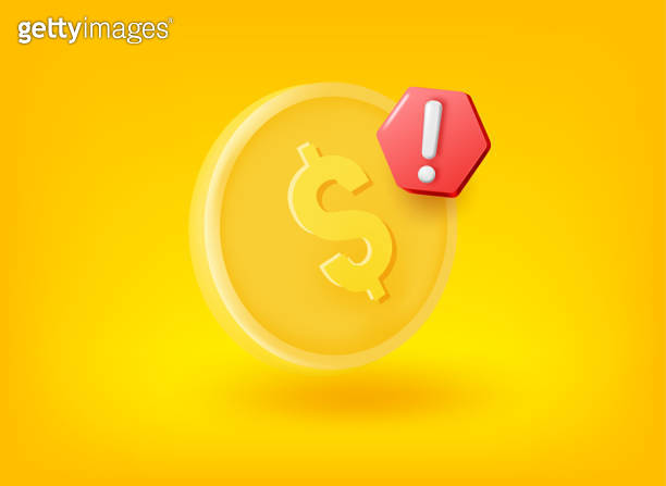 Golden dollar coin with exclamation point. Vector 3d illustration ...