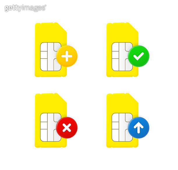 Sim card icon set with different pictograms. 3d vector icons set 이미지 ...