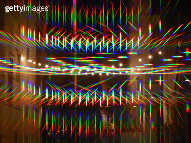 A view through an RGB (diffraction grating) filter of decorative street ...