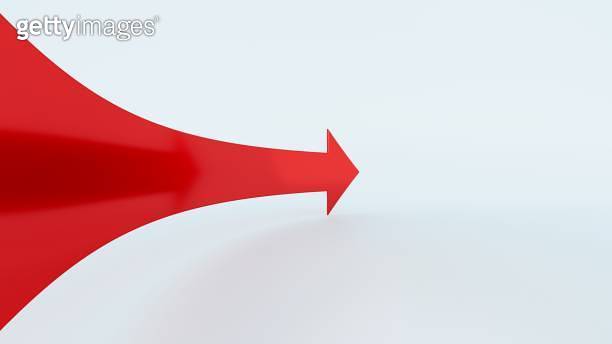 3d render, abstract red ribbon with arrow tip, isolated on white ...