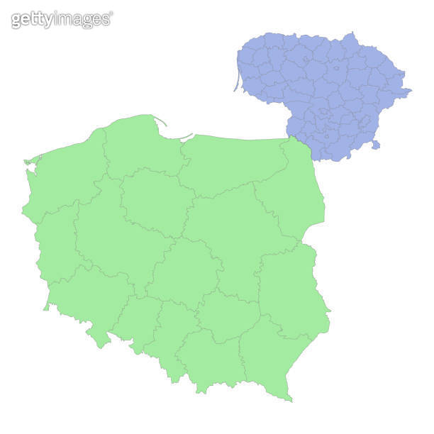 High quality political map of Poland and Lithuania with borders of the ...