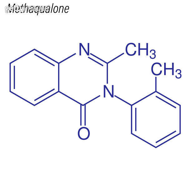 Vector Skeletal formula of Methaqualone. Drug chemical molecule. 이미지 ...