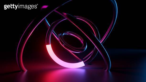 3d render, abstract futuristic background, tangled tube shape glowing ...