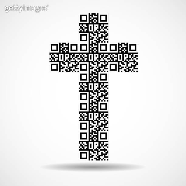 Abstract cross with Qr code. Christian Symbol. Vector logo (1482668091 ...
