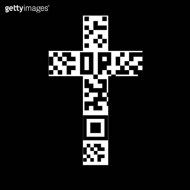 Abstract cross with Qr code. Christian Symbol. Vector logo (1482668124 ...