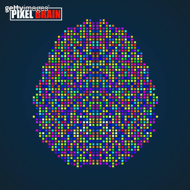 Pixel brain isolated on black background. Vector logo 이미지 (1494208637) - 게티이미지뱅크