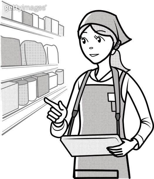 Working on an order Clip art of female employee (1617872966) - 게티이미지뱅크