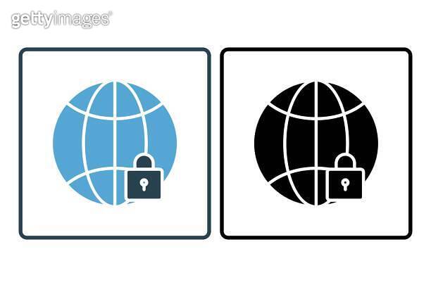 Secured network icon. earth with a padlock. icon related to network ...