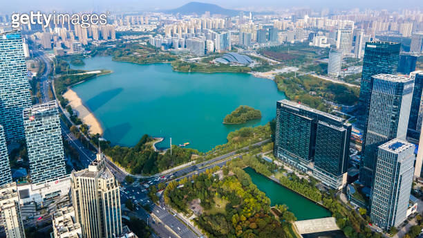 Aerial photo of Hefei financial center city skyline in Anhui 이미지 ...