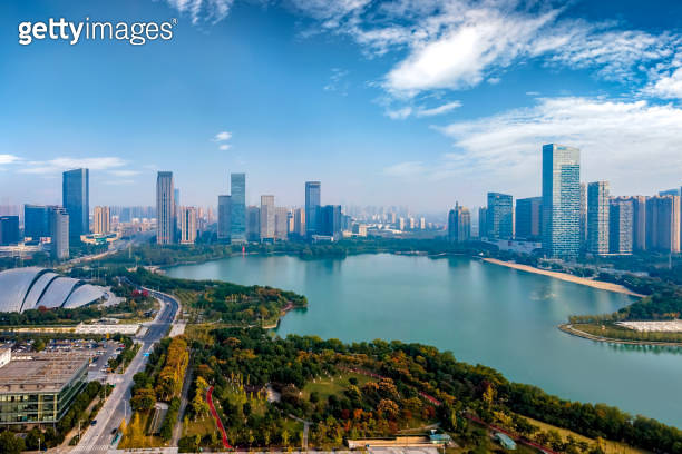 Aerial photo of Hefei financial center city skyline in Anhui 이미지 ...