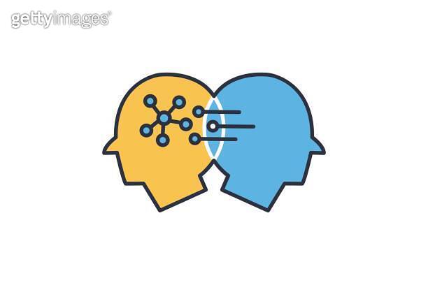 artificial intelligence icon. human machine collaboration. human head ...