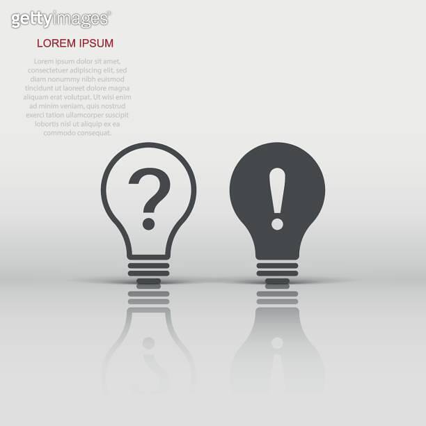 Problem solution icon in flat style. Light bulb idea vector illustration on white isolated ...