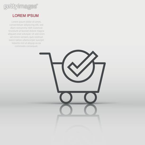 Shopping cart check mark icon in flat style. Buy approval vector ...