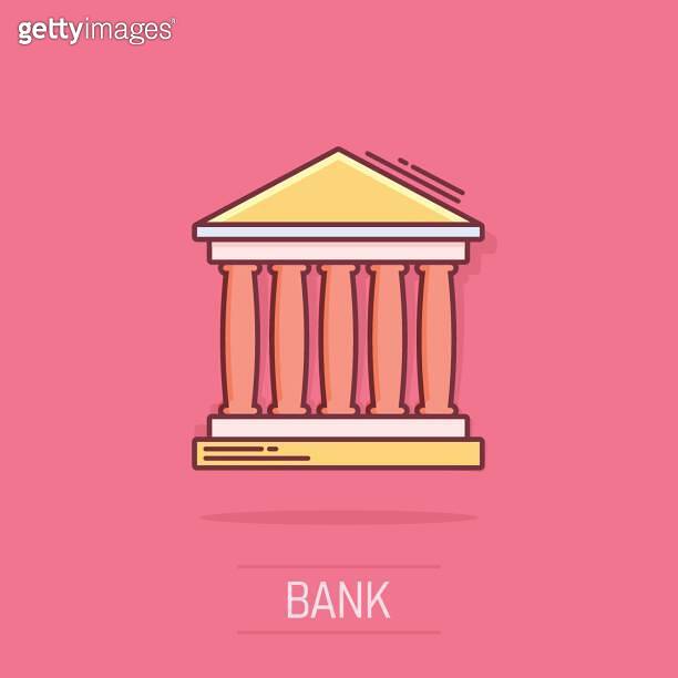 Vector cartoon bank building icon in comic style. Museum sign ...