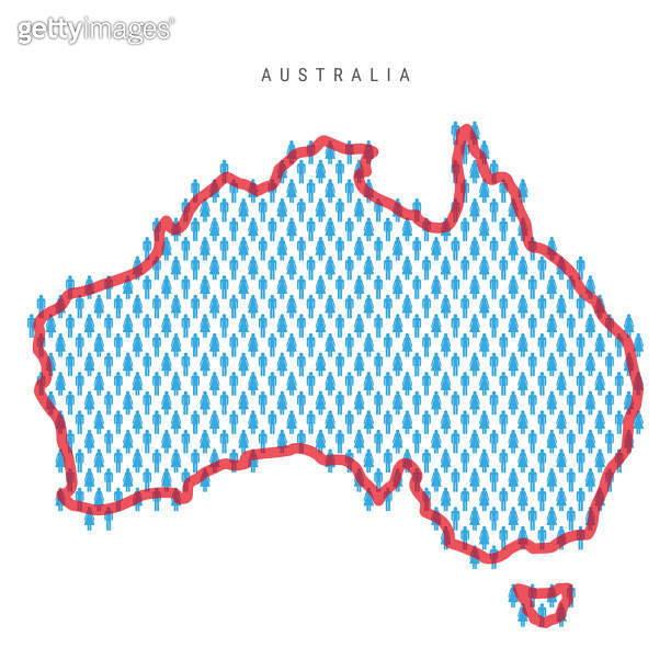 Australia population map. Stick figures Australian people map. Pattern ...