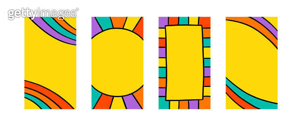 Groovy psychedelic frames in hippie style. Hand drawn retro border ...