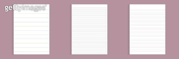 Grid paper set. Realistic blank lined paper sheet in A4 format. Striped ...