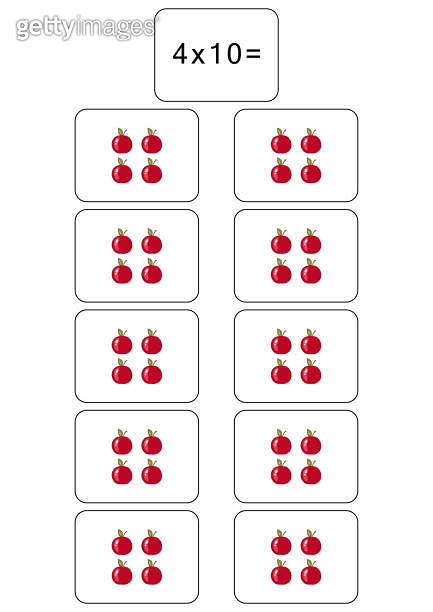 Multiplication table of 4. Maths card with an example, drawing ...
