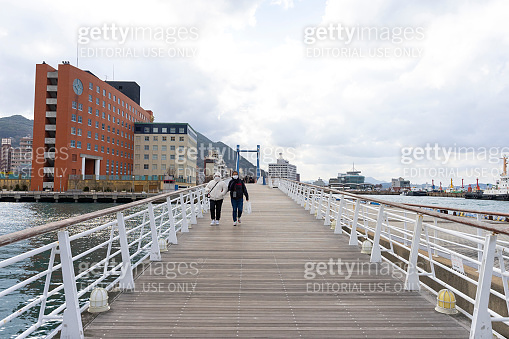 Blue Wing Moji Bridge in Mojiko Retro Area in Kitakyushu, Japan ...