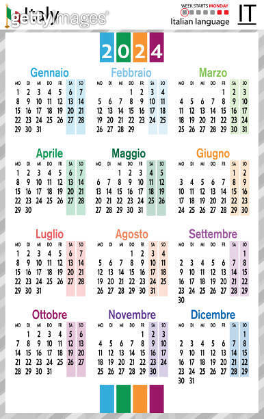Italian vertical pocket calendar for 2024. Week starts Monday ...
