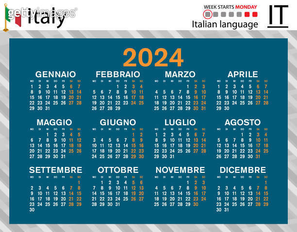 Italian horizontal pocket calendar for 2024. Week starts Monday ...