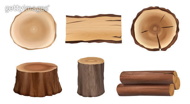 Wooden banners. Tree realistic textures decent vector top view trunks ...