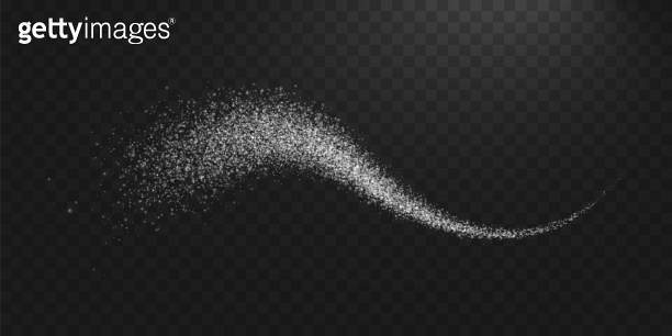 Silver dust trail glittering sparks on transparent background. Light ...