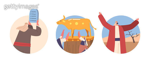 Moses Holding Tablets with Commandments. Worshiping of Taurus. Man ...