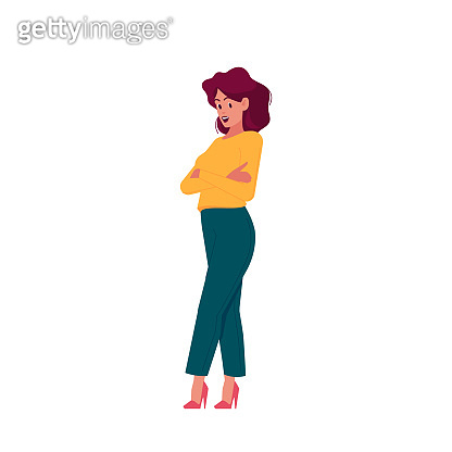 Adult Female Character Standing with Crossed Arms Full Height View ...