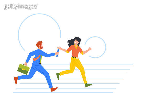 Business Characters Man and Woman Participate In Relay Race Passing ...
