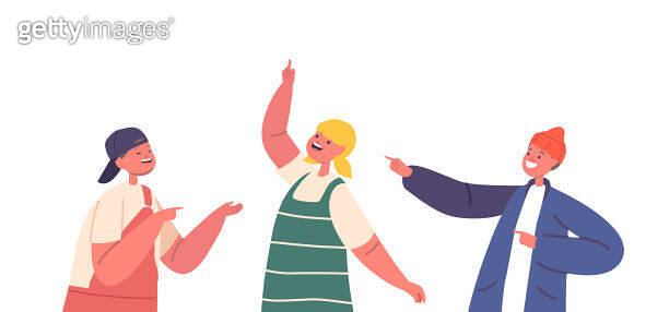 Children Characters Enthusiastically Demonstrate Pointing Gestures ...