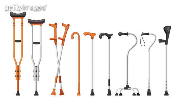 Mobility Aids For Assistance. Set Of Crutches And Walking Canes ...