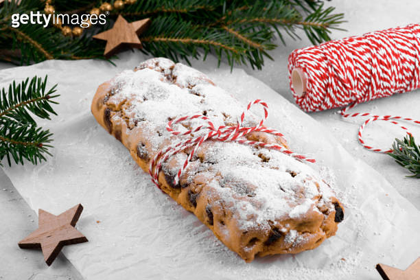 Christmas stollen as a gift, traditional festive German bread, Holiday ...