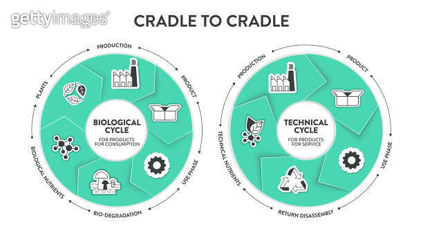 Cradle to Cradle cycle diagram infographic banner template with icon ...