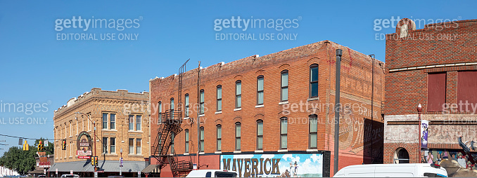 old brick buildings in Fort Worth at Stockyards, the former cattle ...