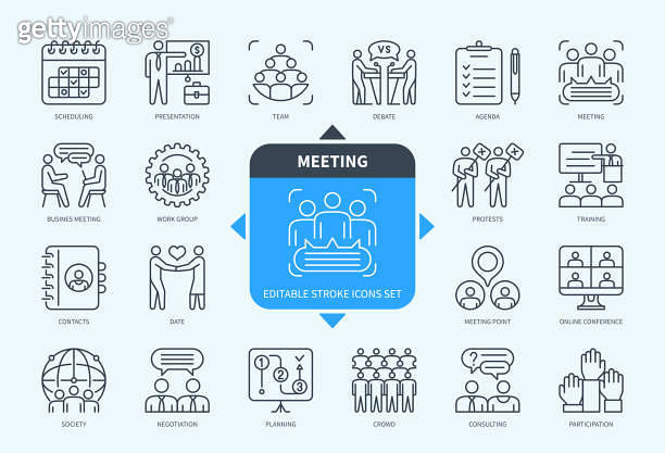 Meeting icons set with description 이미지 (1506734390) - 게티이미지뱅크