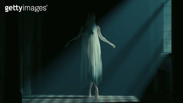 Ghostly figure tall slim ghost asylum abandoned moonlight mist haunting ...