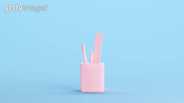 Pink Desk Tidy Studio Space Object Pen Kitsch Blue Background 이미지 ...