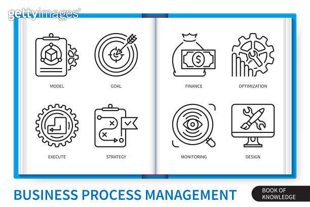 Business process management infographics linear elements set 이미지 ...