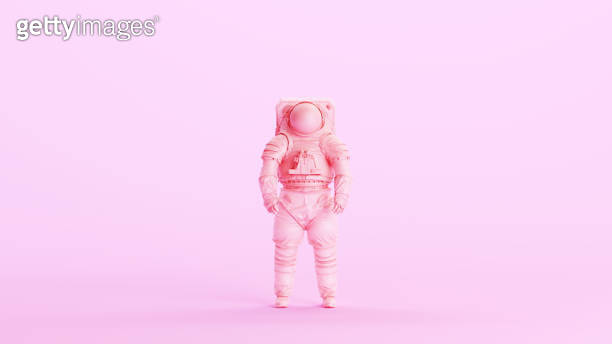 Pink spaceman astronaut cosmonaut space walk suit helmet retro kitsch ...