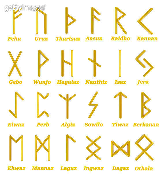 3d render 24 gold runes symbol isolated on white background with ...