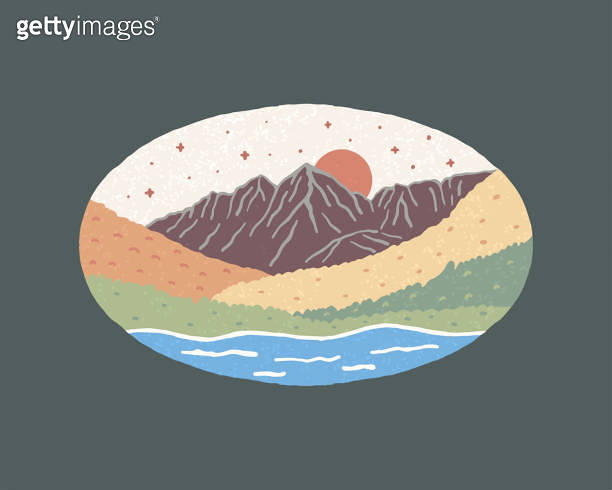 Maroon Bells Colorado hand drawing design for badge, sticker, patch, t ...