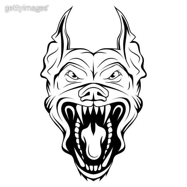 An evil dog. Vector illustration of a sketch pet Animal. Barking dog ...