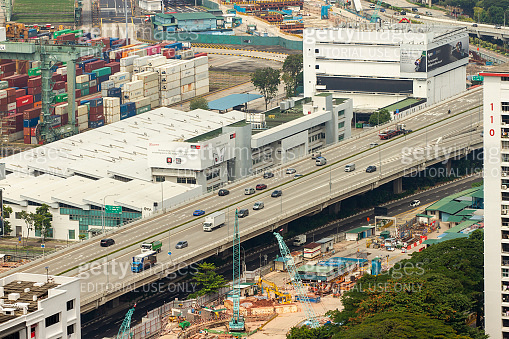Aerial View Of Elevated Expressway In Singapore. 이미지 (1471559111) - 게티이미지뱅크