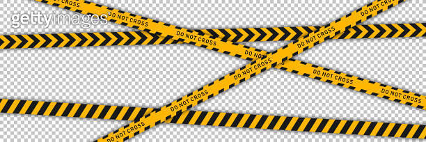 Yellow barricade tape with black diagonal stripes and text "DO NOT ...
