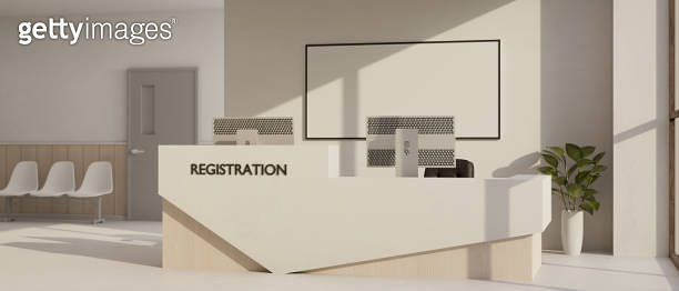 Modern white registration or lobby area interior design with a modern ...