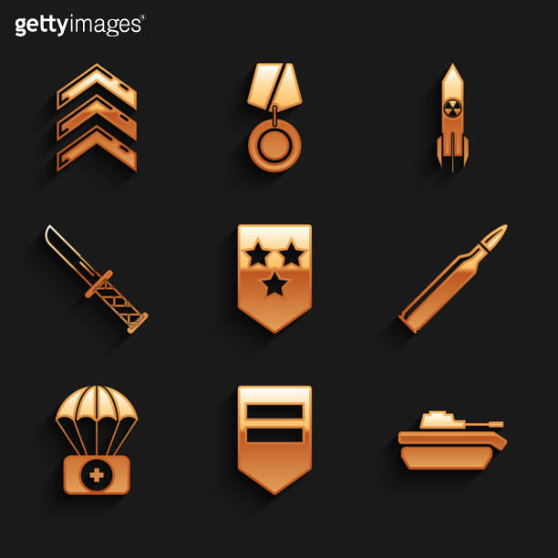 Set Chevron, Military tank, Bullet, Parachute with first aid kit, knife ...