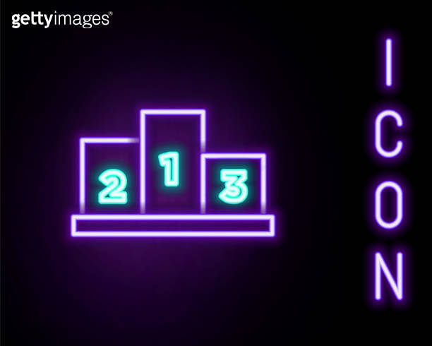 Glowing neon line Award over sports winner podium icon isolated on ...